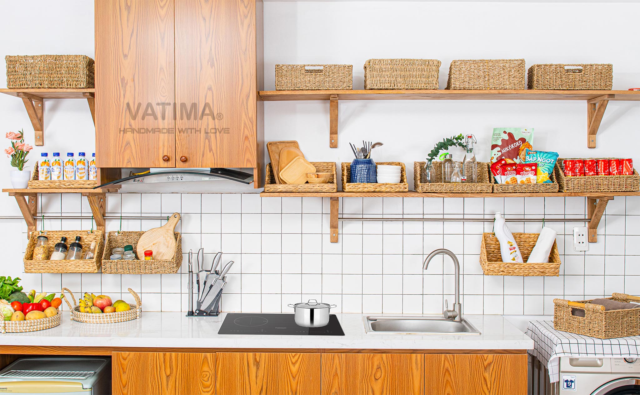 Set of 2 Large Seagrass Open-Front Baskets for Kitchen — Vatima Home